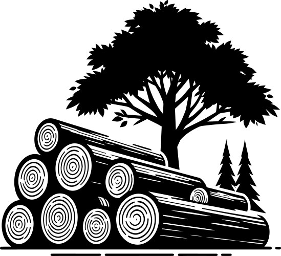 Wood log stack silhouette isolated on white Vector Image