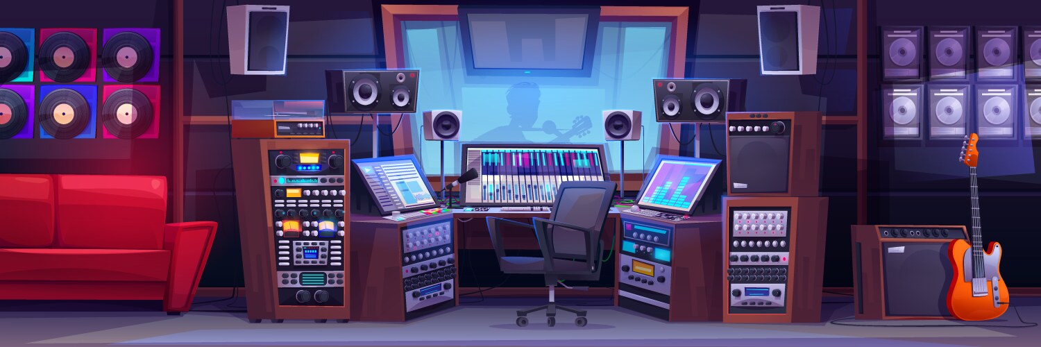 Modern audio recording studio interior Royalty Free Vector