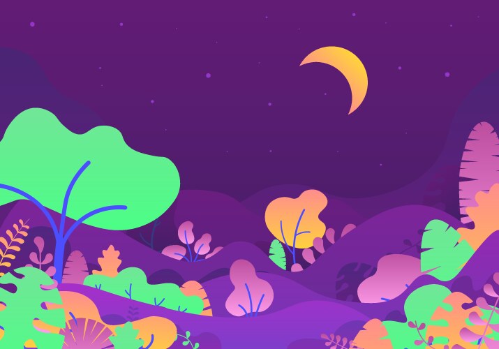 With trees and moon in cartoon Royalty Free Vector Image