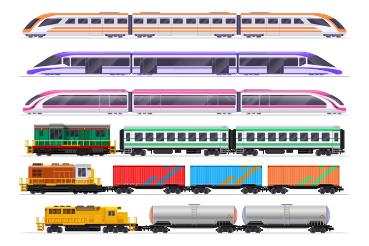 Modern and old trains collection side view Vector Image
