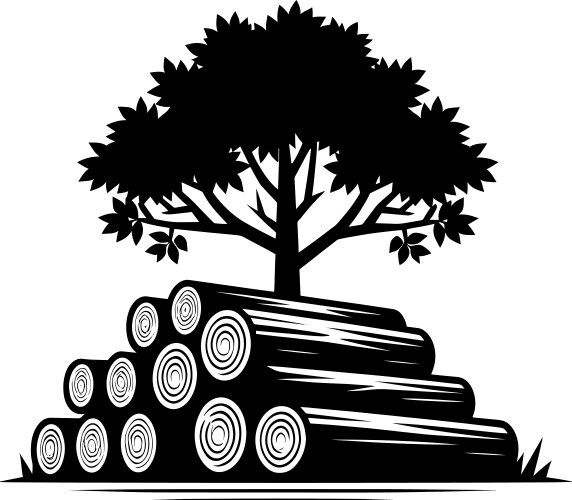 Wood log stack silhouette isolated on white Vector Image