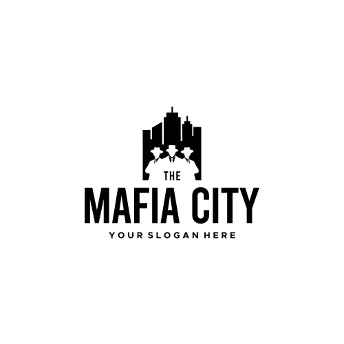 Flat city of mafia building silhouette logo design