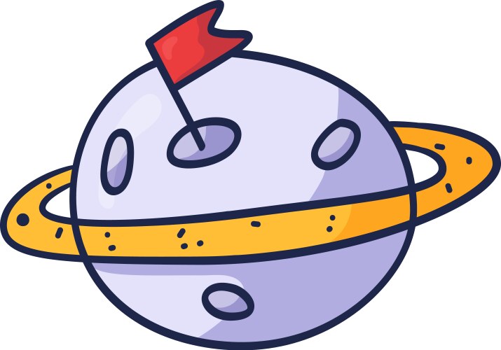 Hand drawn planet with orbit doodle flat cartoon Vector Image