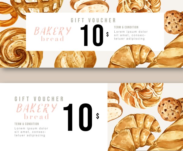 Bakery gift voucher template bread and bun Vector Image
