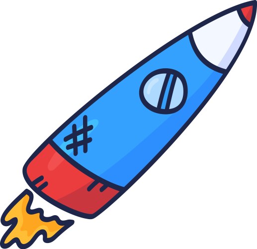 Cartoon rocket hand drawn outline cute space Vector Image