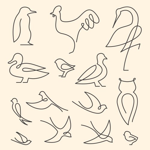 Birds continuous line drawing elements set Vector Image Birds continuous line drawing elements set Vector Image