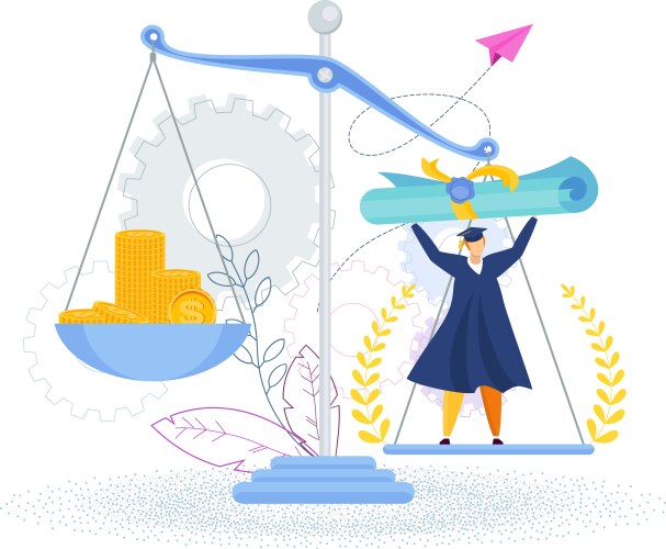 Student with a diploma on scales education Vector Image