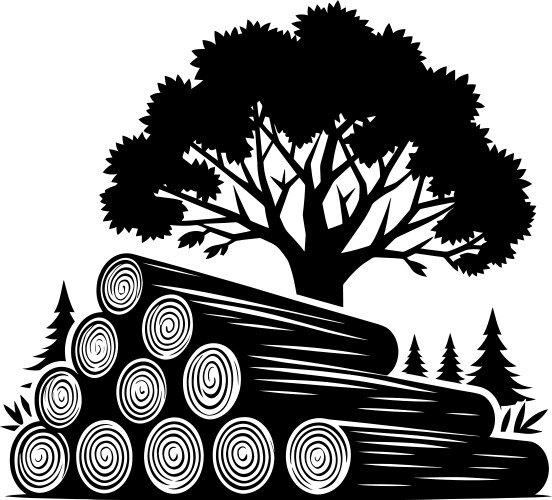 Wood log stack silhouette isolated on white Vector Image