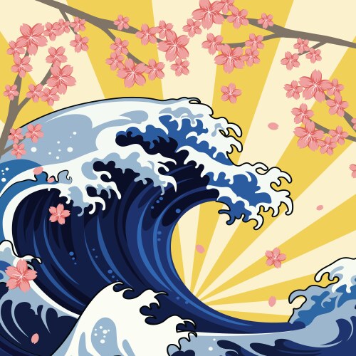 Great wave with retro comic Royalty Free Vector Image