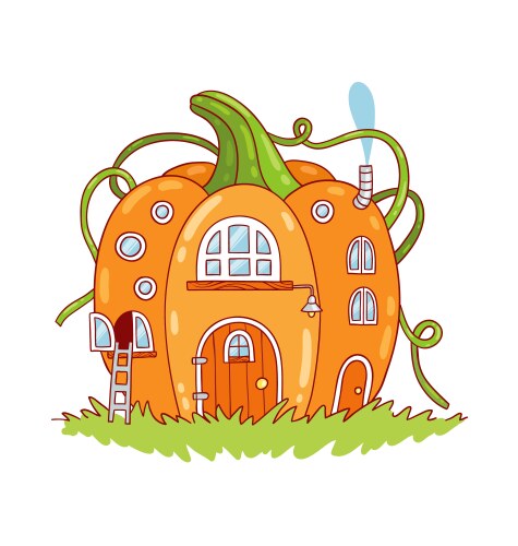 Pumpkin house in the garden Royalty Free Vector Image