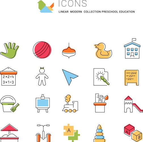 Kindergarten preschool objects icons set Vector Image