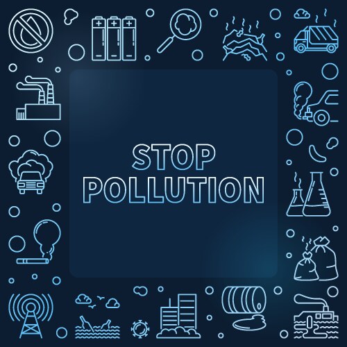 Air pollution outline horizontal frame Royalty Free Vector
