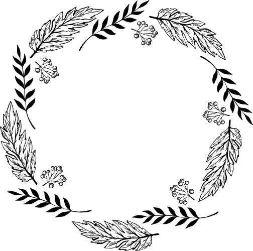 Doodle heart and leaf circle frame Royalty Free Vector Image