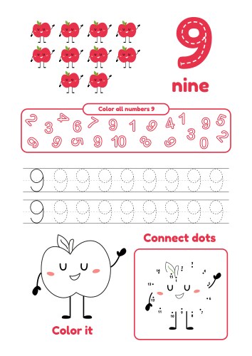 Kida activity pages learn numbers preschool Vector Image