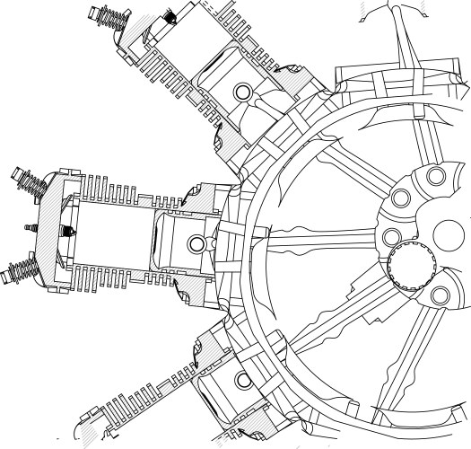 Disassembled radial engine on a white Royalty Free Vector