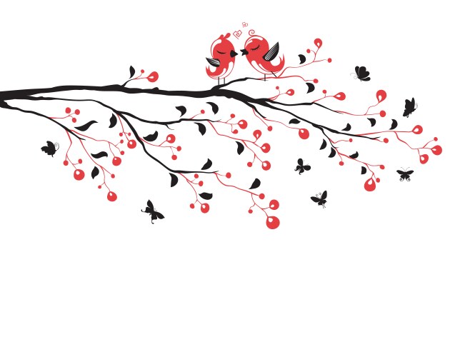 Birds sitting on a tree branch Royalty Free Vector Image