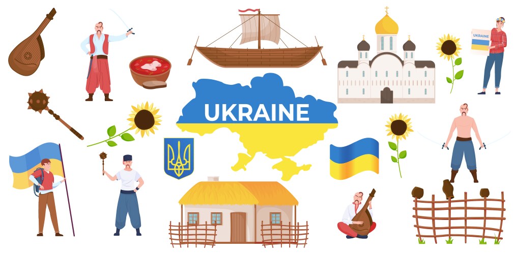 Set icons symbols and landmarks ukraine Royalty Free Vector