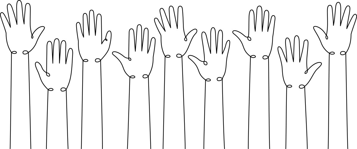 Hands raised up one line continuous drawing Vector Image