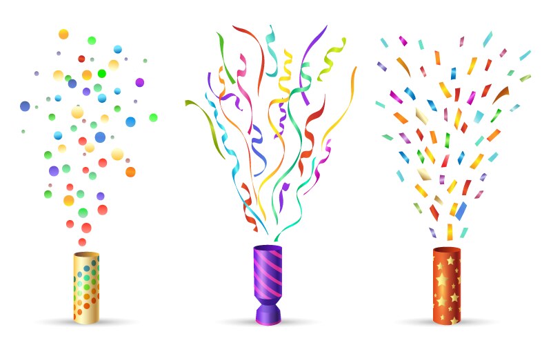 Exploding party popper with confetti explosion Vector Image