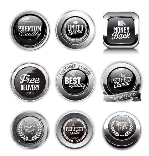 Silver badges and labels premium quality product Vector Image