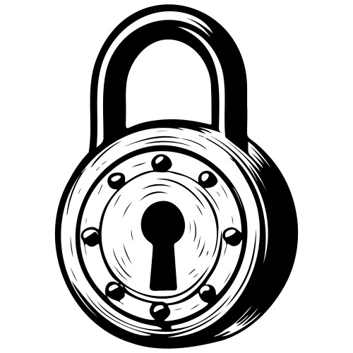 Cartoon lock engraving drawing of black Royalty Free Vector