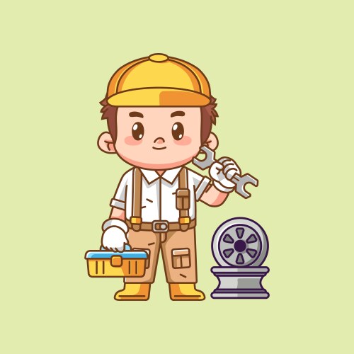 Cute mechanic show tool at workshop kawaii chibi Vector Image