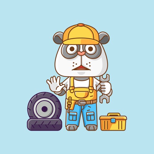 Cute cat mechanic with tool at workshop cartoon Vector Image