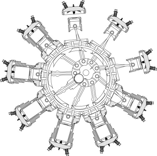Disassembled radial engine on a white Royalty Free Vector