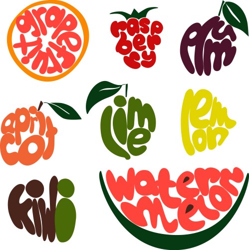Fresh fruit lettering set Royalty Free Vector Image