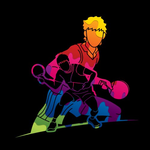 Group ping pong players table tennis Royalty Free Vector