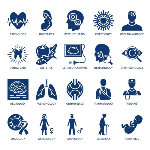 Medical specialty care icon set Royalty Free Vector Image