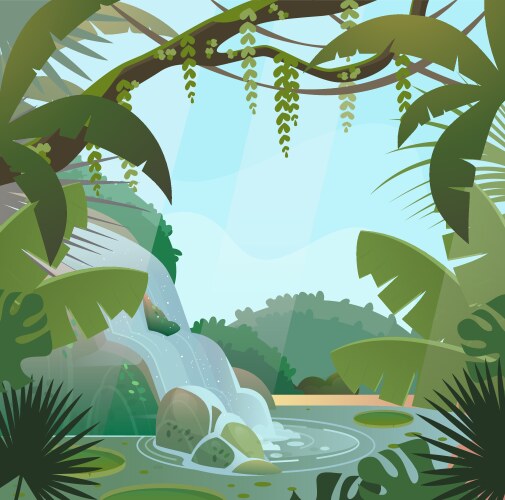 Wild jungle waterfall Royalty Free Vector Image