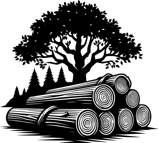 Wood log stack silhouette isolated on white Vector Image