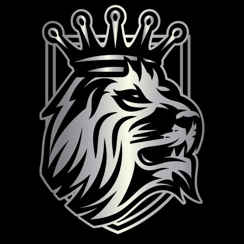 Lion head with crown sign royal cat profile icon Vector Image
