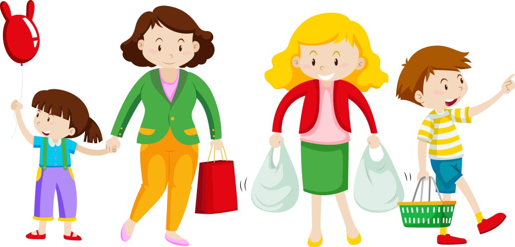 Cartoon people at shopping mall Royalty Free Vector Image