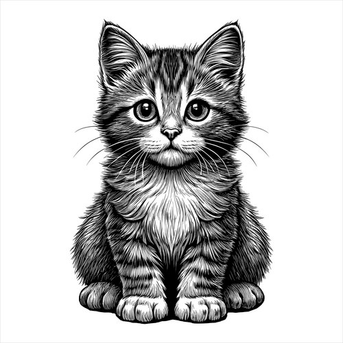 Black and White Kitten Line Art – Royalty-Free Vector | VectorStock