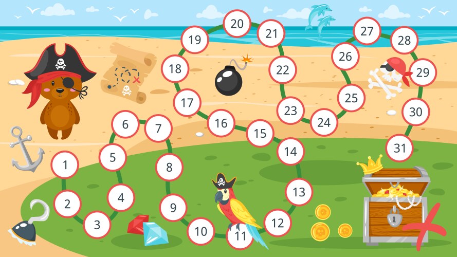 Kids pirate board game template Royalty Free Vector Image