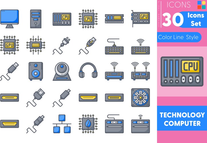Technology computer mixed set Royalty Free Vector Image