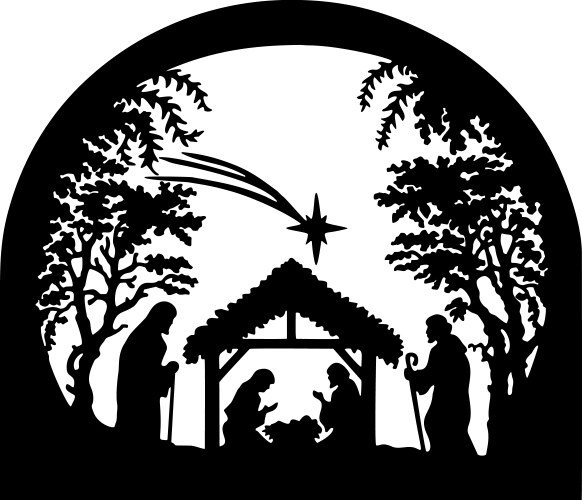 Nativity Scene Silhouette - Holy Night Royalty Free Vector