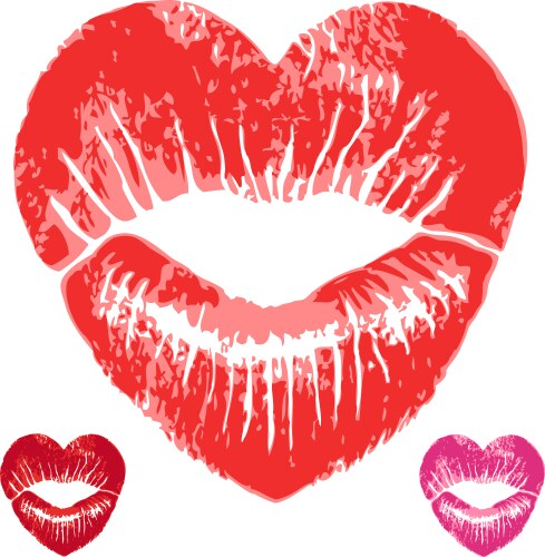 Red lips print in heart shape Royalty Free Vector Image