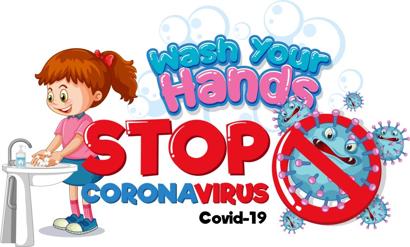 Wash your hands poster design with words on white Vector Image