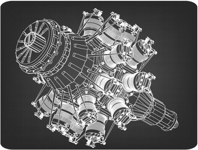 Radial Engine Blueprint Royalty Free Vector Image