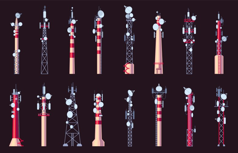 Radio masts antenna towers set Royalty Free Vector Image Radio masts antenna towers set Royalty Free Vector Image