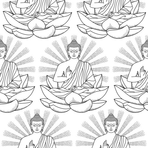 Buddhism symbols seamless pattern Royalty Free Vector Image