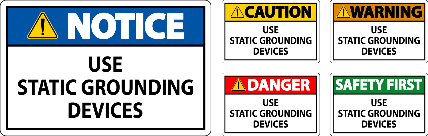 Warning sign use static grounding devices Vector Image