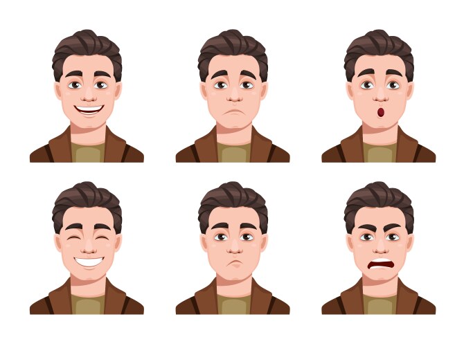 Man on six different face expressions set Vector Image