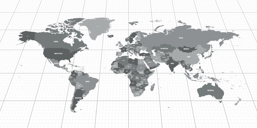 World map in robinson projection with meridians Vector Image
