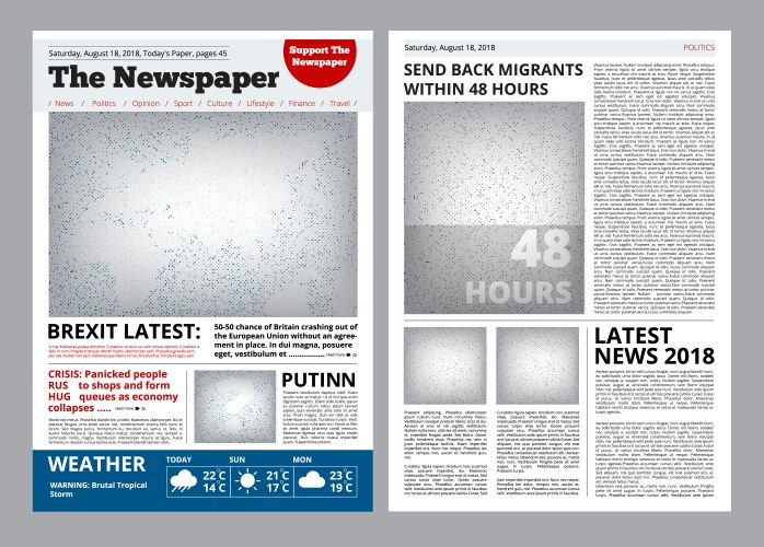 Newspaper pages template news paper headline Vector Image