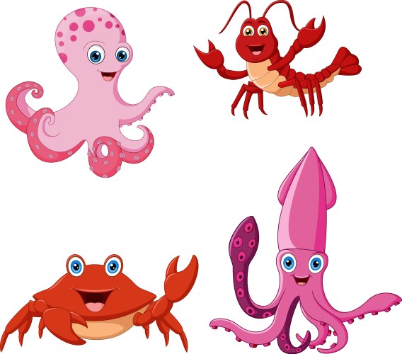 Cartoon shrimp and crab collection set Royalty Free Vector