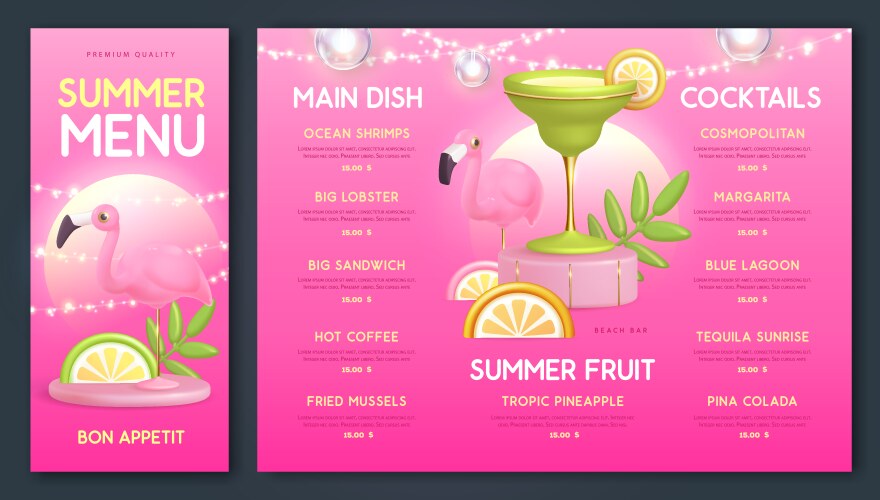 Restaurant summer cocktail menu design Royalty Free Vector